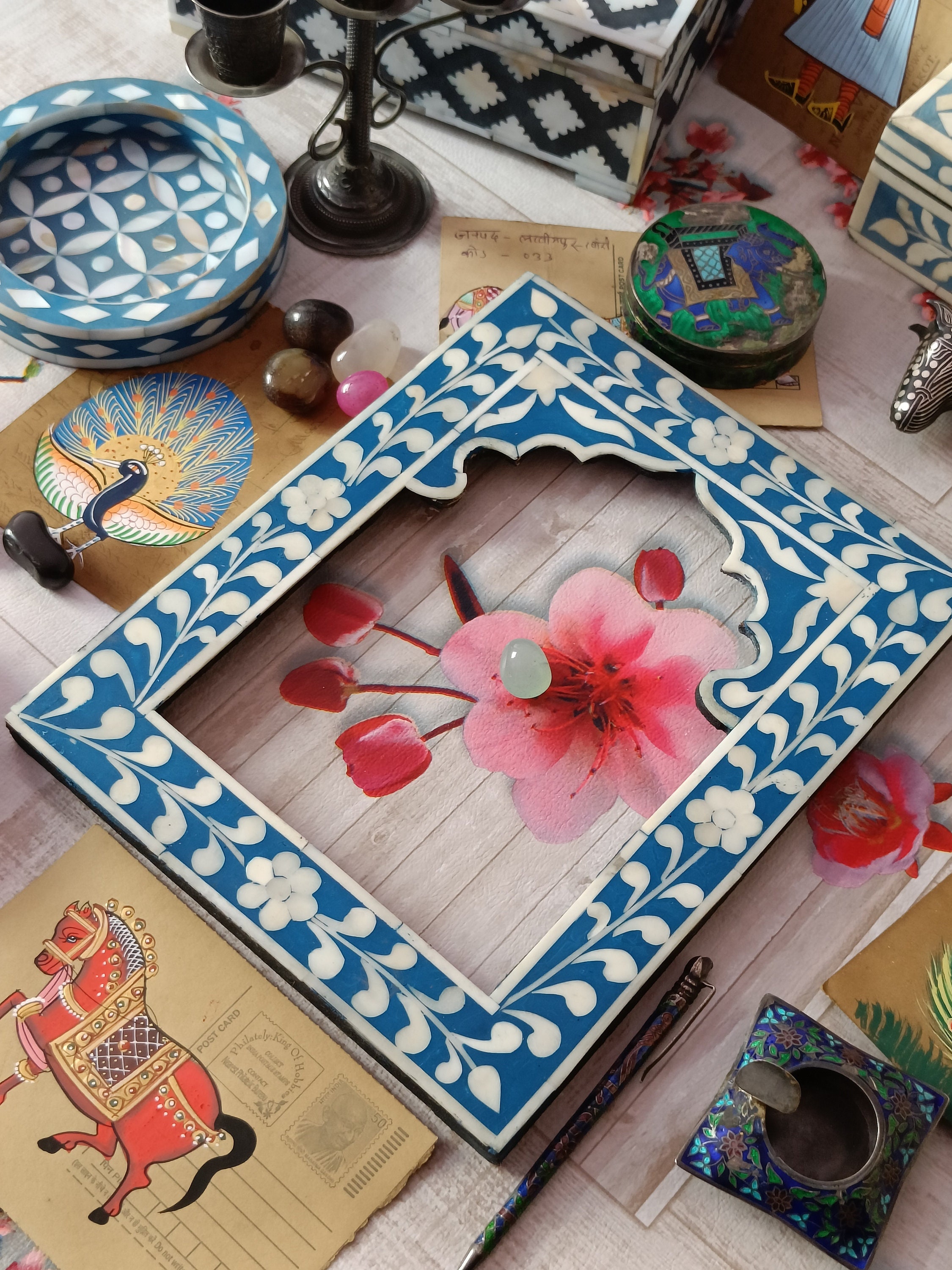 Traditional Arch Camel Bone Inlay Picture Frame Home Decor Showcase ...