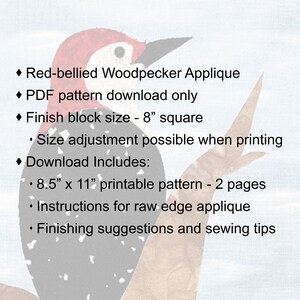 Red-bellied Woodpecker - Bird Applique Quilt Pattern - Digital Download ...