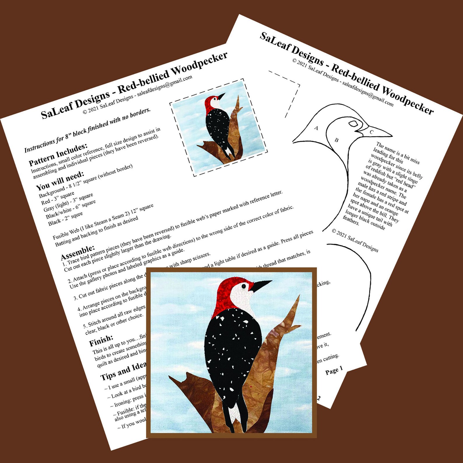 Red-bellied Woodpecker Bird Applique Quilt Pattern Digital | Etsy