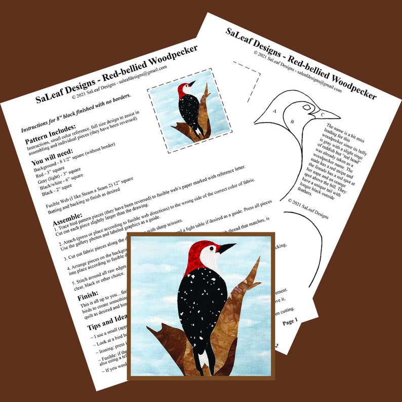 Red-bellied Woodpecker Bird Applique Quilt Pattern Digital | Etsy