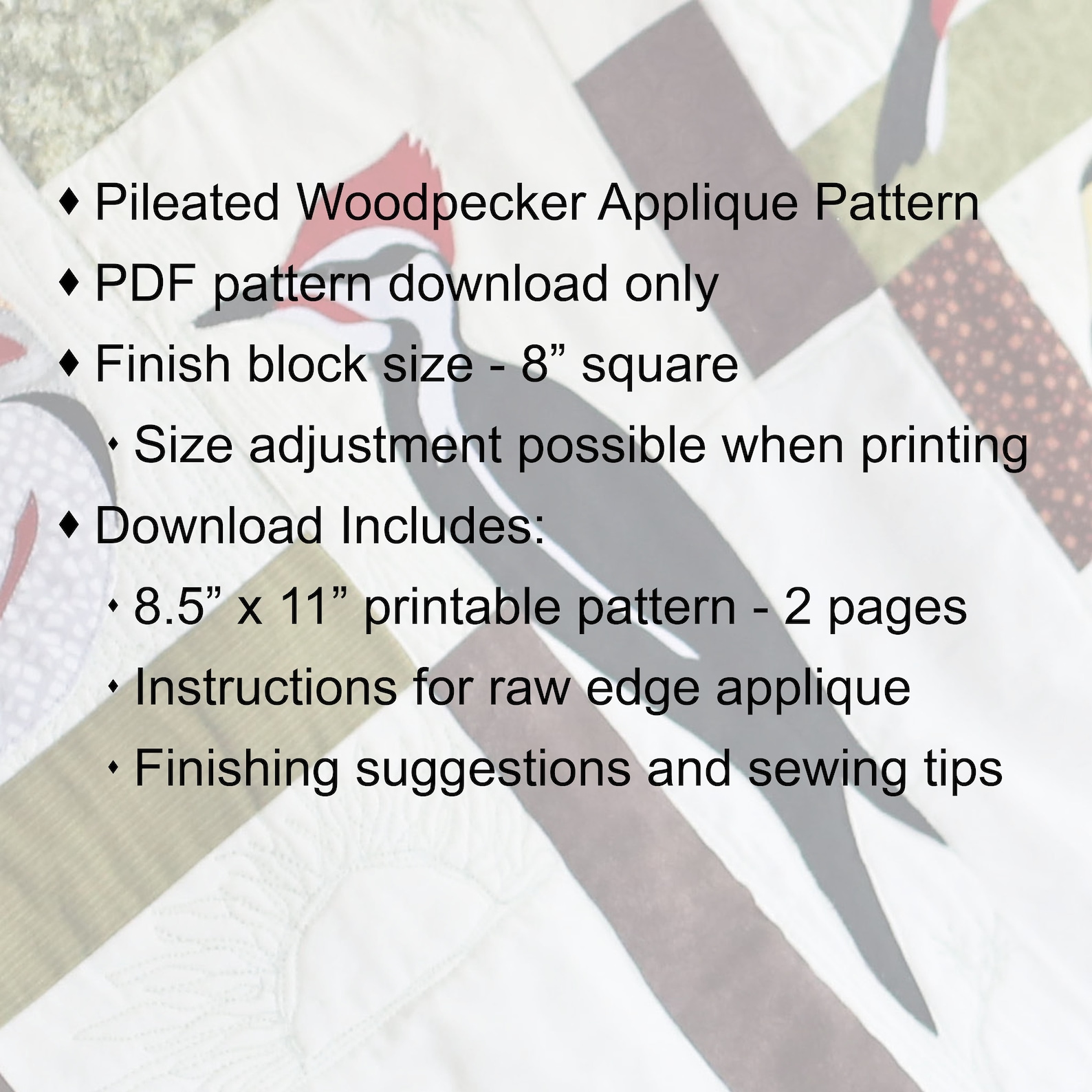 Pileated Woodpecker - Bird Applique Quilt Pattern - Digital Download - Etsy
