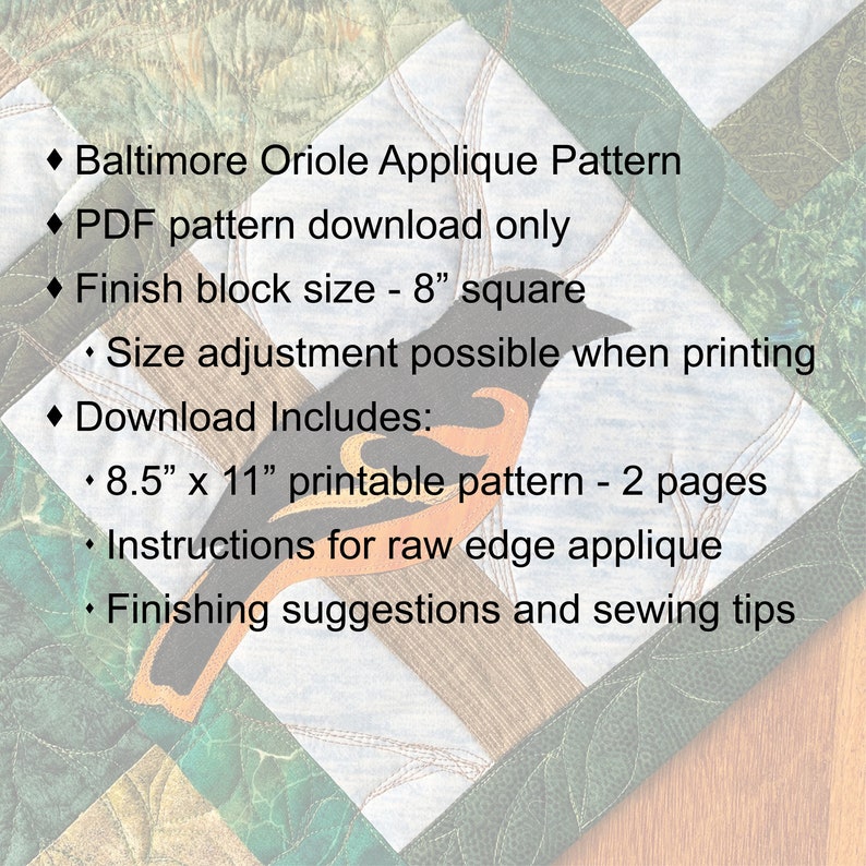 Baltimore Oriole - Bird Quilt Pattern - PDF Download - Etsy