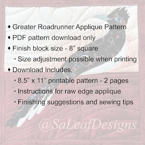 Greater Roadrunner - Bird Applique Quilt Pattern - Digital Download - Etsy