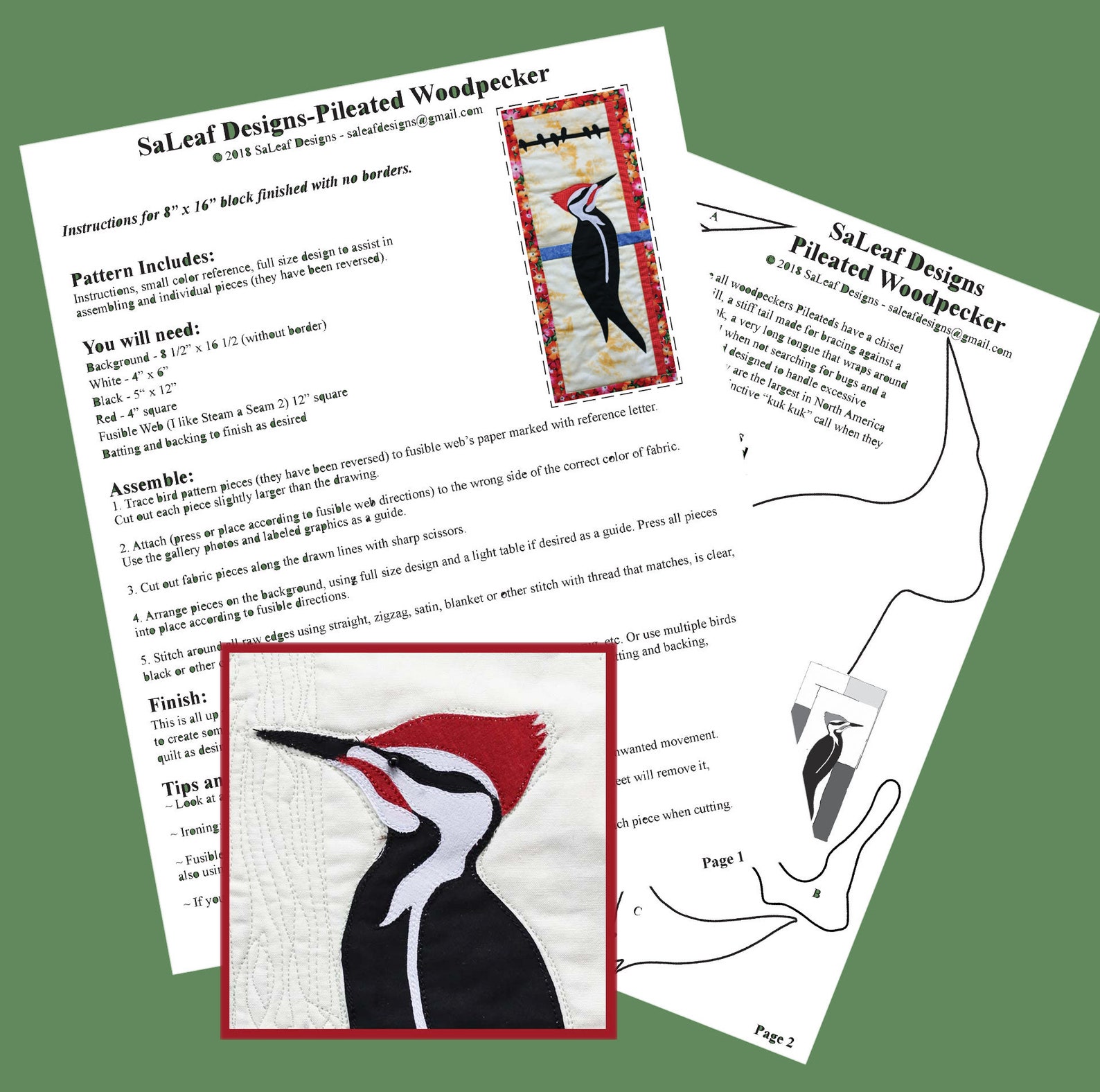 Pileated Woodpecker Bird Applique Quilt Pattern Digital - Etsy