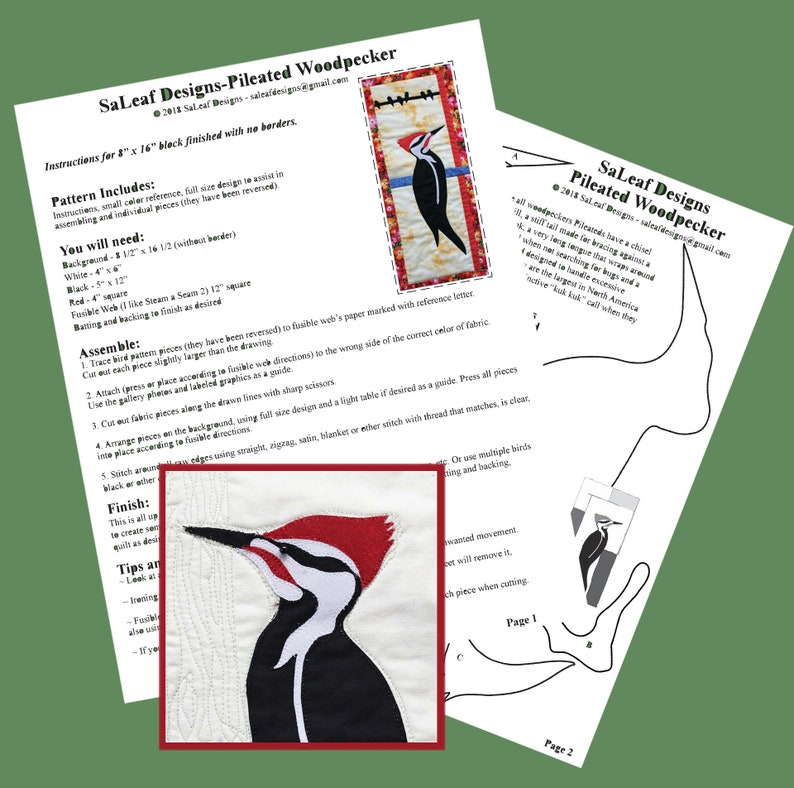 Pileated Woodpecker Bird Applique Quilt Pattern Digital - Etsy