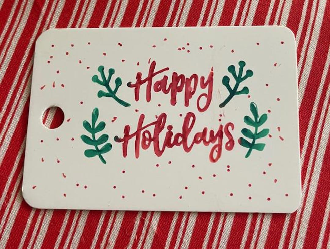Set of Four Gift Tags “happy Holidays” Hand Letterpress Acrylics W/jute ...