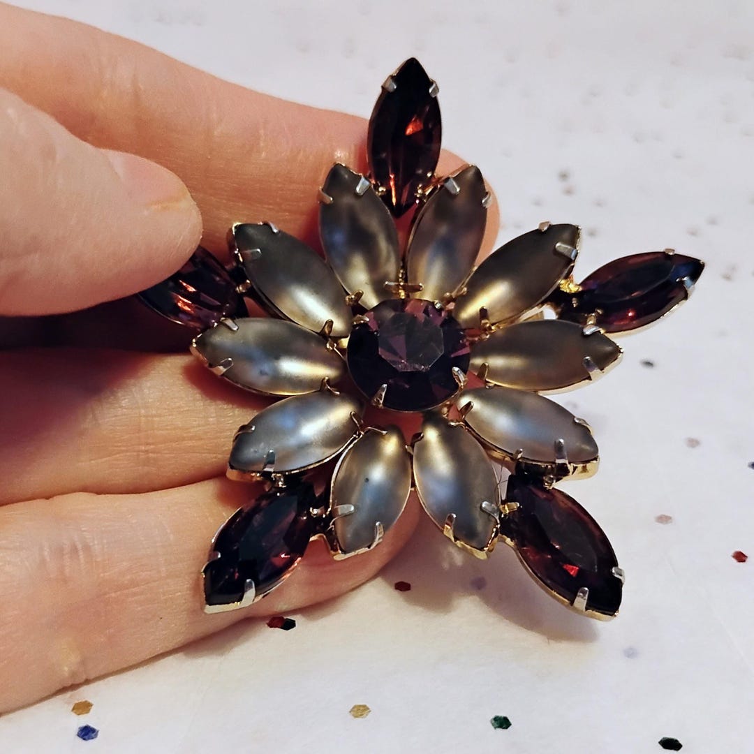 Vintage Dark Purple and Moonstones Star Brooch/pin -- FREE SHIPPING! - Etsy