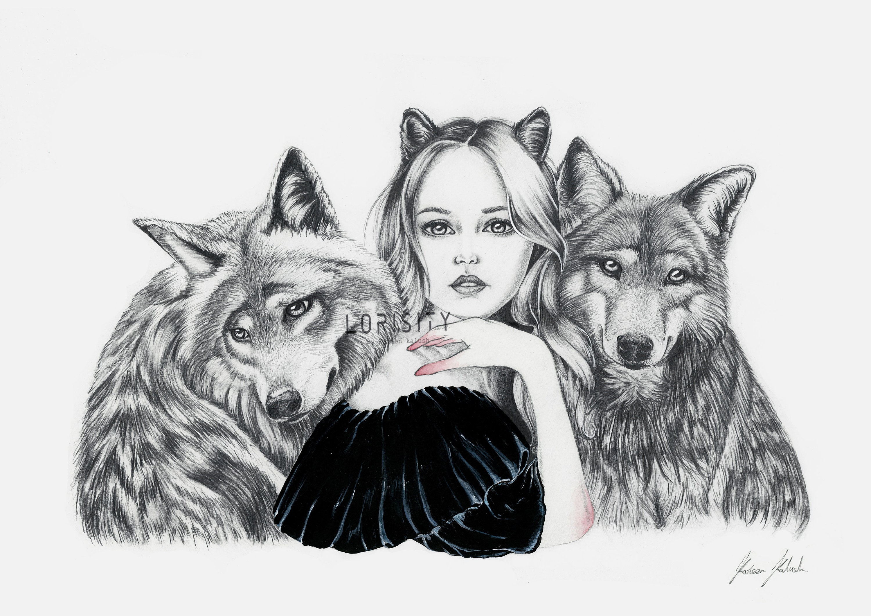 Beautiful Wolf Girl Art by a Female Artist Fantasy Girl & - Etsy