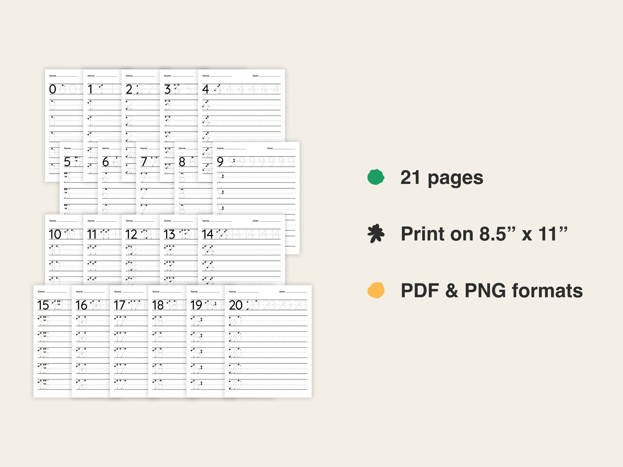 Preschool Printable Number Tracing & Writing Worksheet 1-20 ...