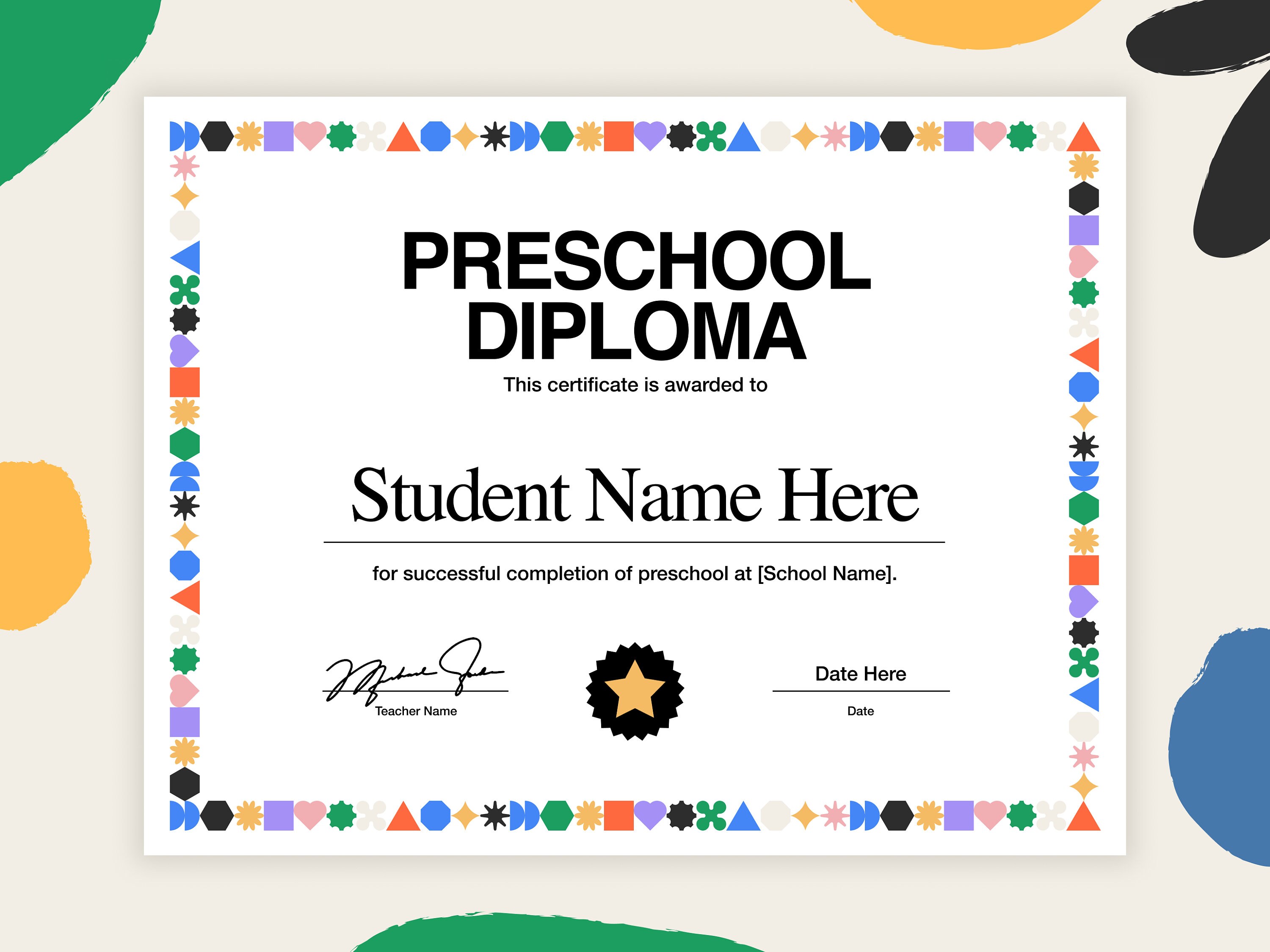 Pre-k, Preschool Diploma Printable Template, NO CUTTING, Customizable ...