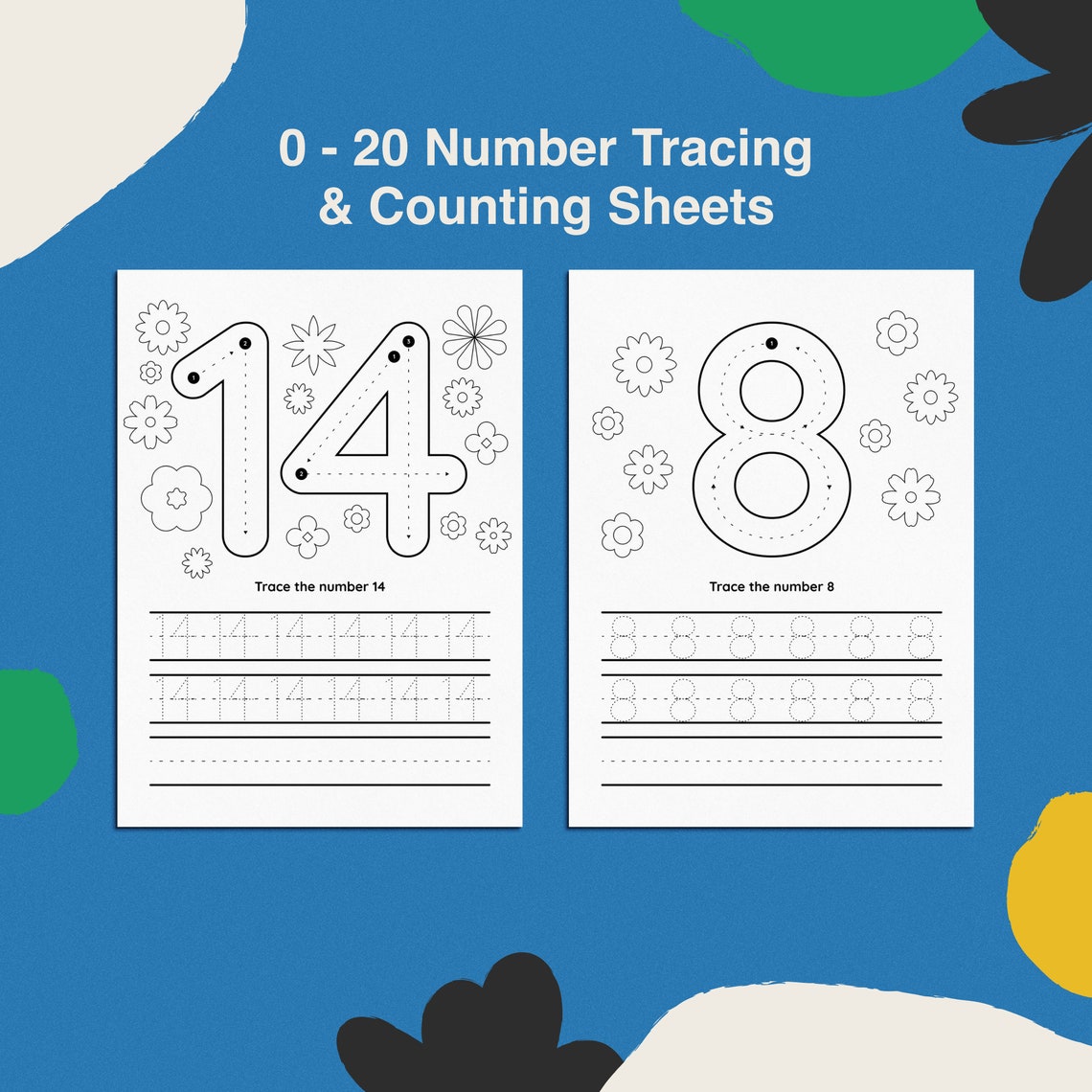 Preschool 0-20 Numbers Tracing Worksheet, Traceable Numbers,, 0-20 ...