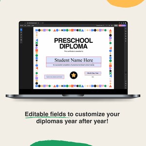 Pre-k, Preschool Diploma Printable Template, NO CUTTING, Customizable ...