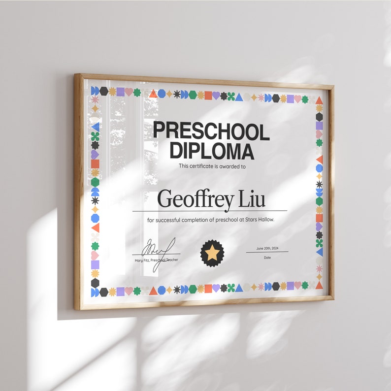 Pre-k, Preschool Diploma Printable Template, NO CUTTING, Customizable ...