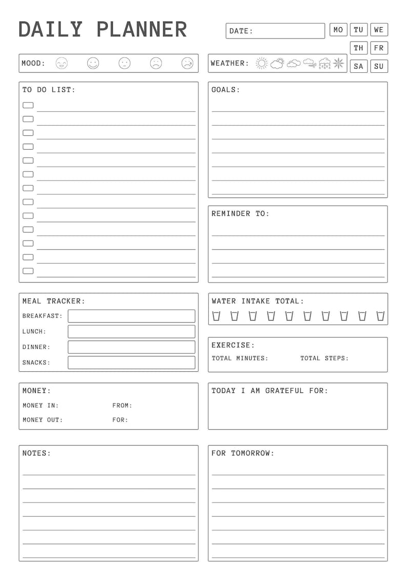 Daily Planner, Water Tracker, Meal Tracker, Simple, Mood Tracker, Goals ...