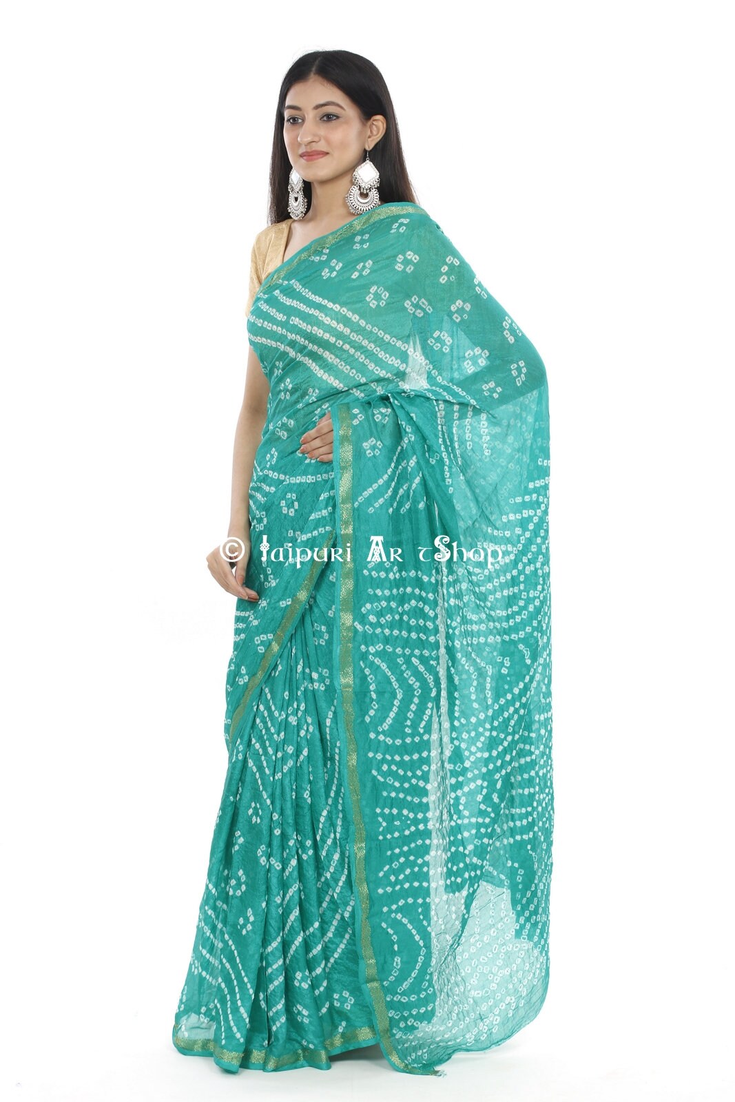 Jaipuri Bandhani Bandhej Saree With Banarasi Zari Border Sea - Etsy