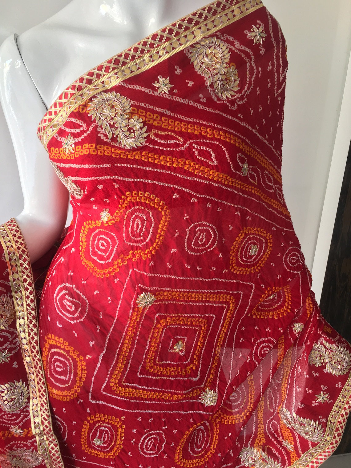 Bridal Red Bandhani Chunari Saree Hand Crafted Gotta Patti - Etsy