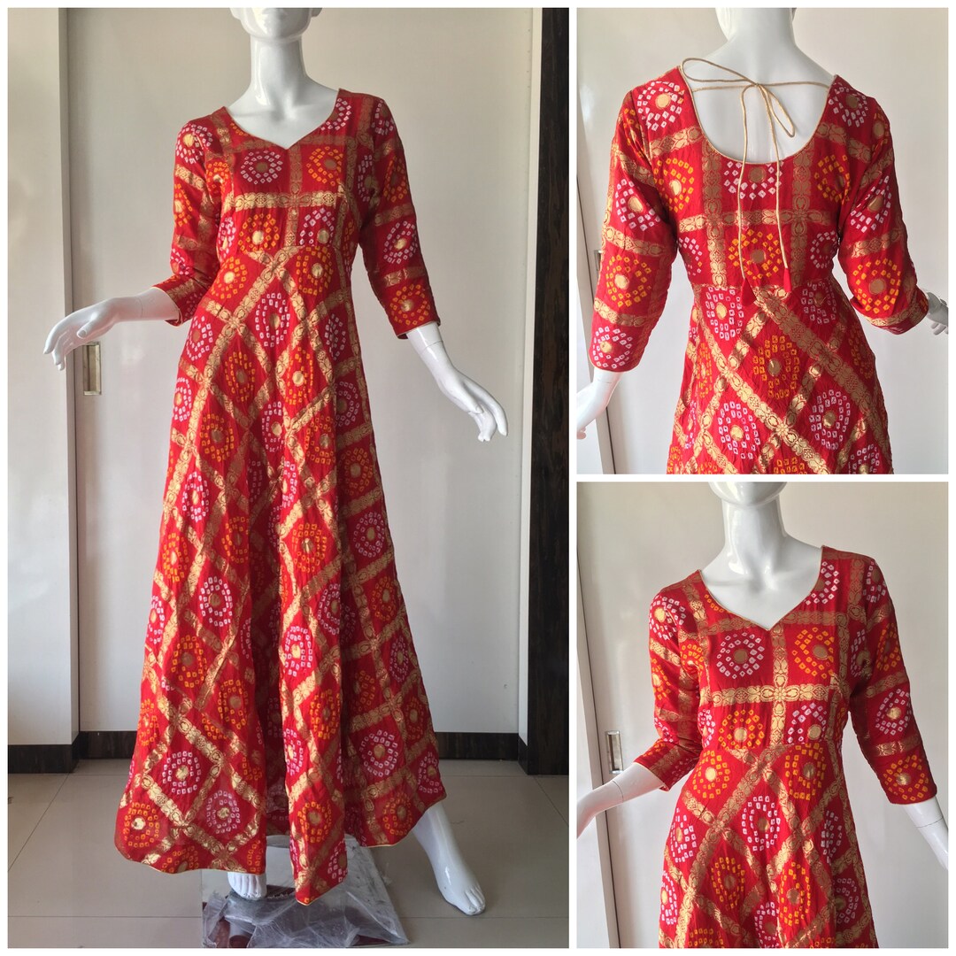 Banarsi Silk Designer Bandhani Bandhej Gown Dress Party - Etsy