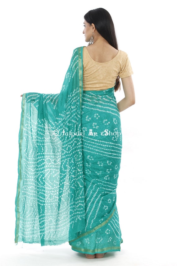 Jaipuri Bandhani Bandhej Saree With Banarasi Zari Border Sea | Etsy