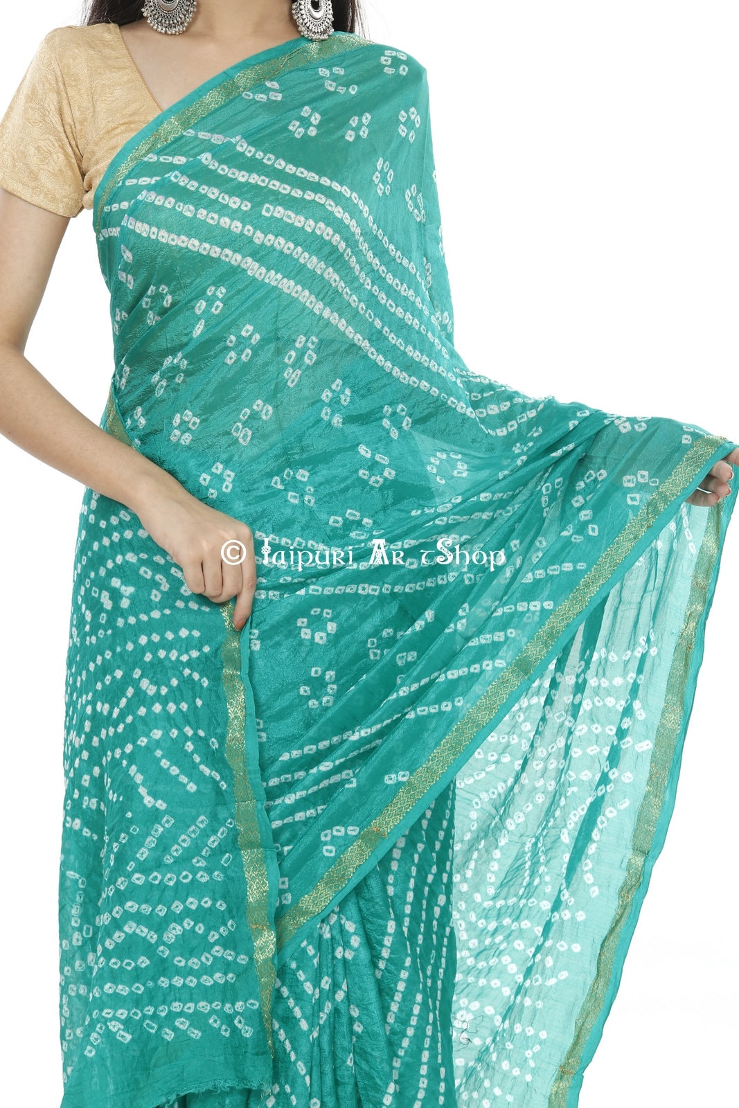 Jaipuri Bandhani Bandhej Saree With Banarasi Zari Border Sea - Etsy