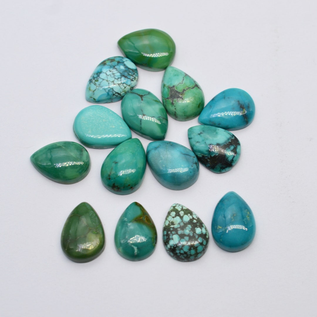 Tibetan Turquoise 9x13mm Pear Flat Back Cabs Gemstone Natural Turquoise ...