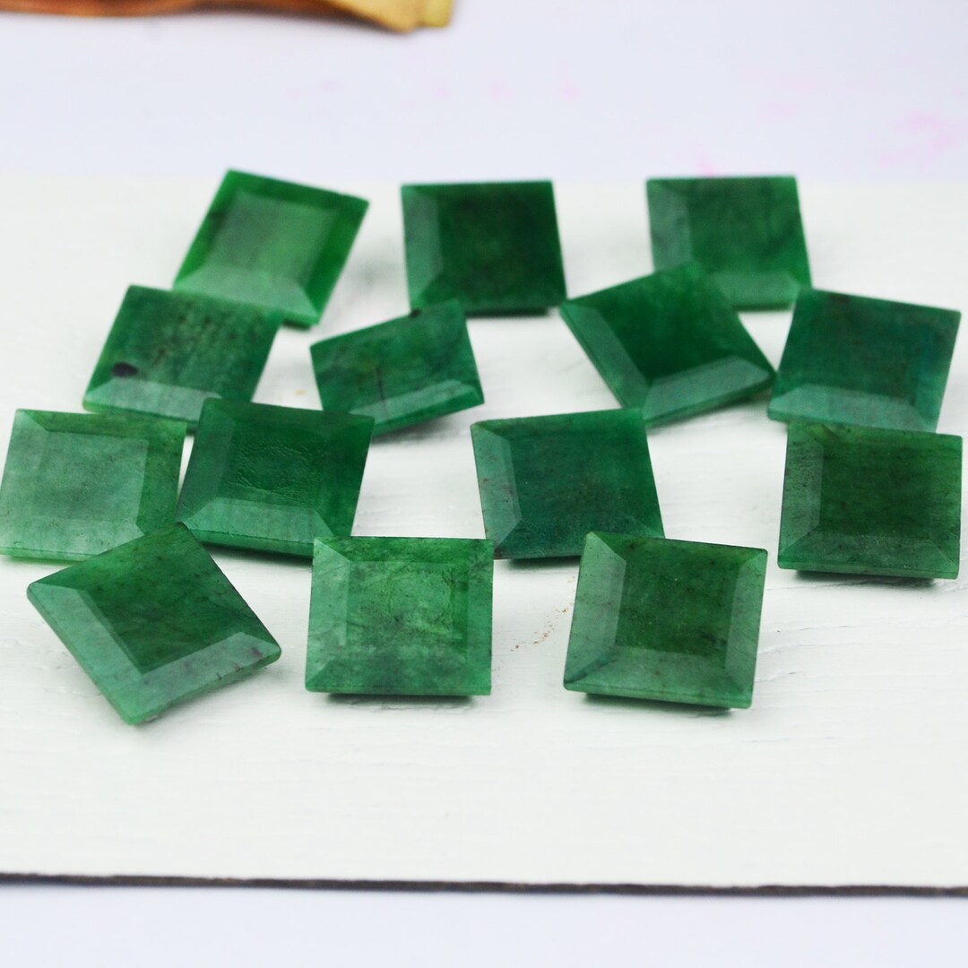 Emerald Corundum 8mm to 15mm Faceted Cut Square Green Color Enhanced ...