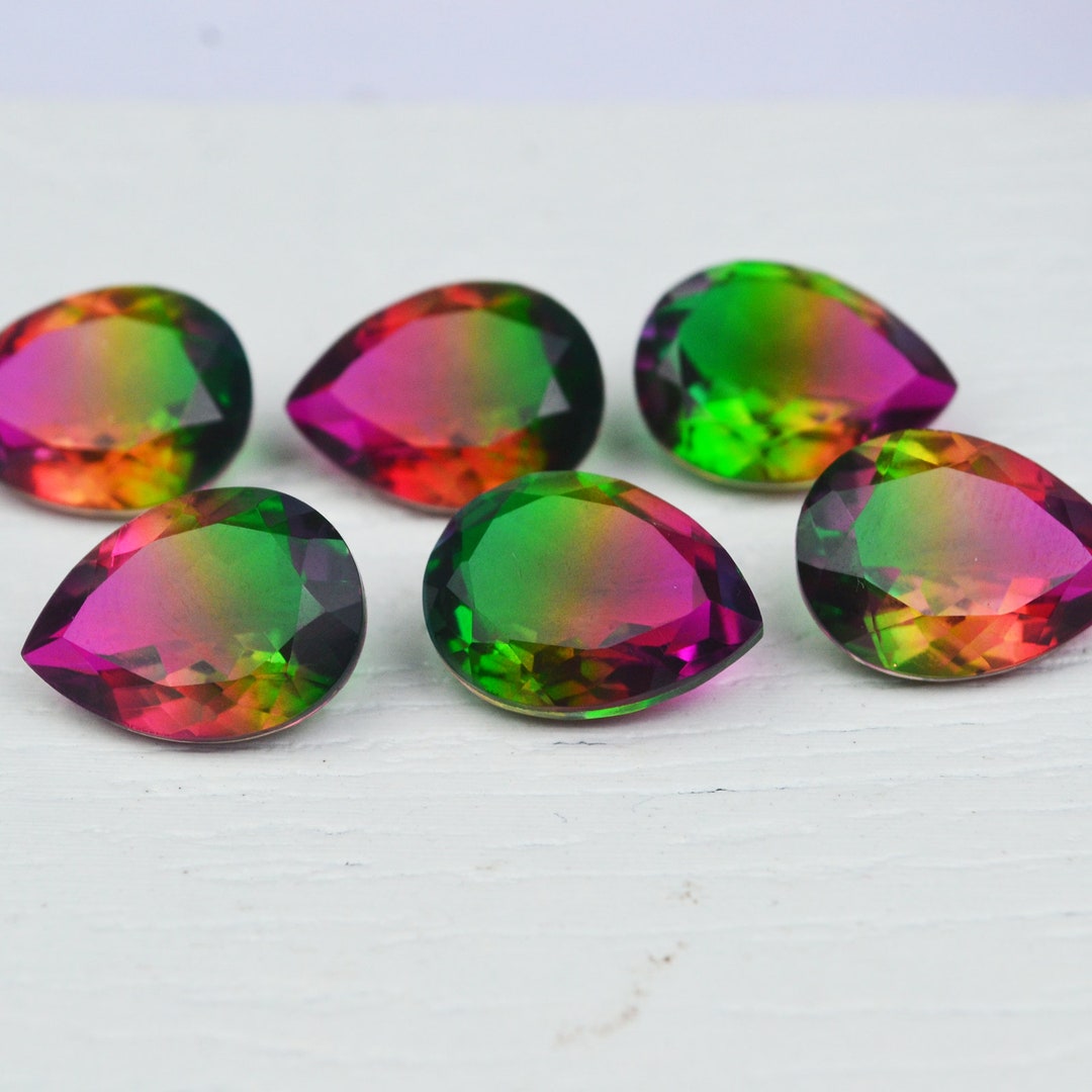 Watermelon Quartz 8x12mm Pear Faceted Cut Gemstone Water-melon Quartz ...