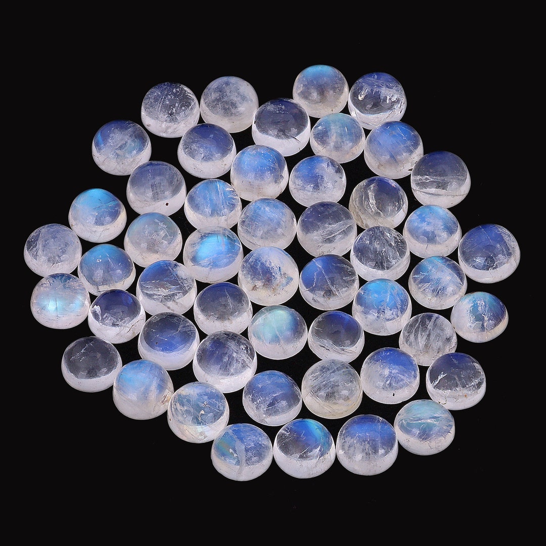 AAA+ Quality Natural Rainbow Moonstone Round Shape Cabochon Flat Back ...