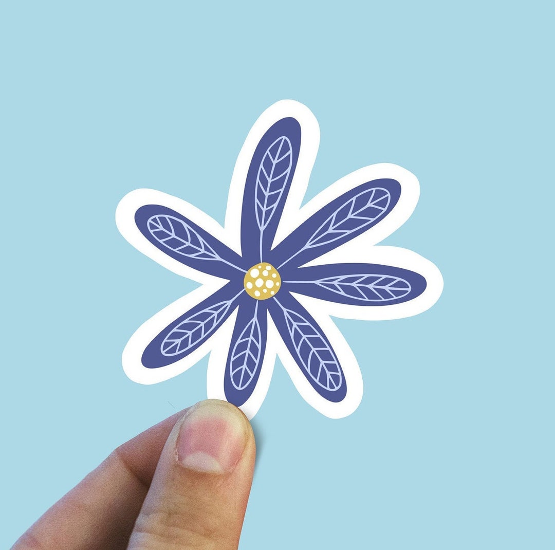 Blue Illustrated Flower Vinyl Sticker, Illustrated Flower Sticker ...