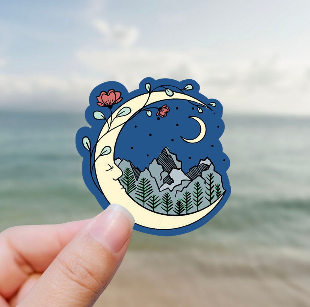 Mountain Moon Vinyl Sticker Moon Stickers Sleeping Moon - Etsy