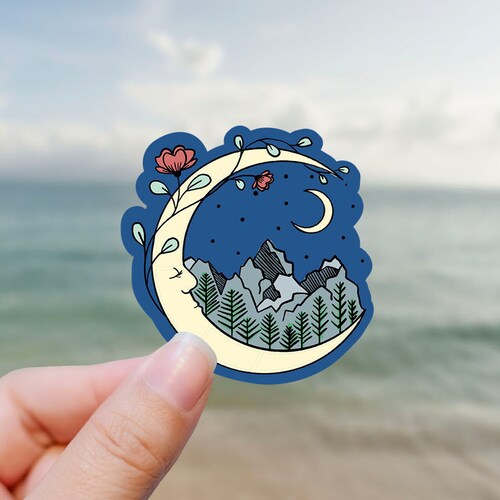 Mountain Moon Vinyl Sticker Moon Stickers Sleeping Moon - Etsy