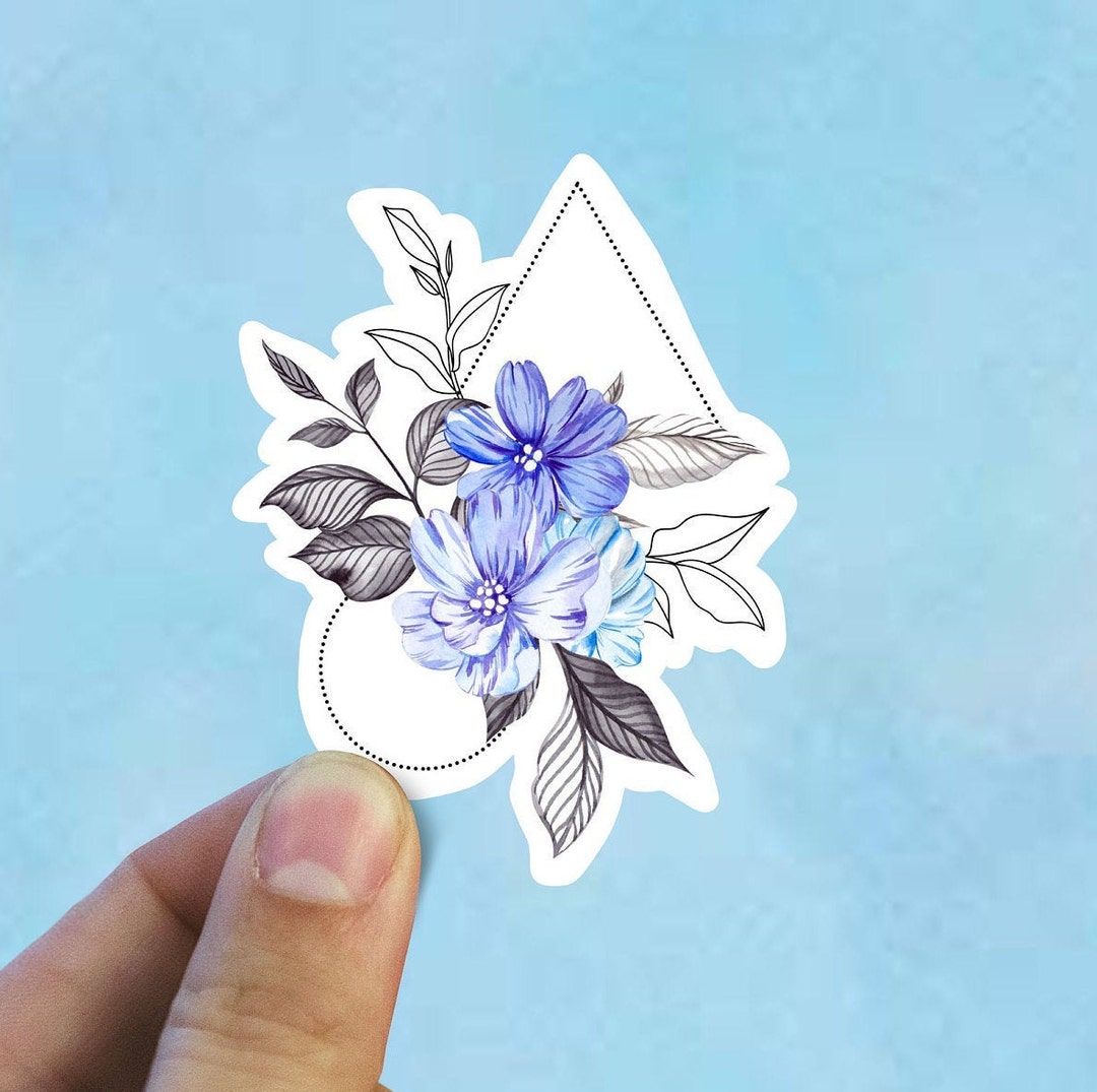Blue Geometric Flowers Vinyl Sticker Floral Stickers Fine - Etsy