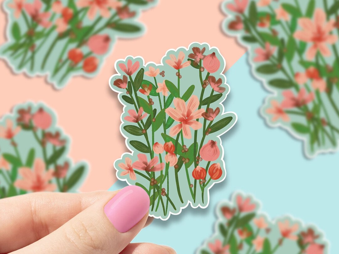 Soft Blue Flowers Vinyl Sticker, Laptop Stickers, Floral Decals, Floral ...