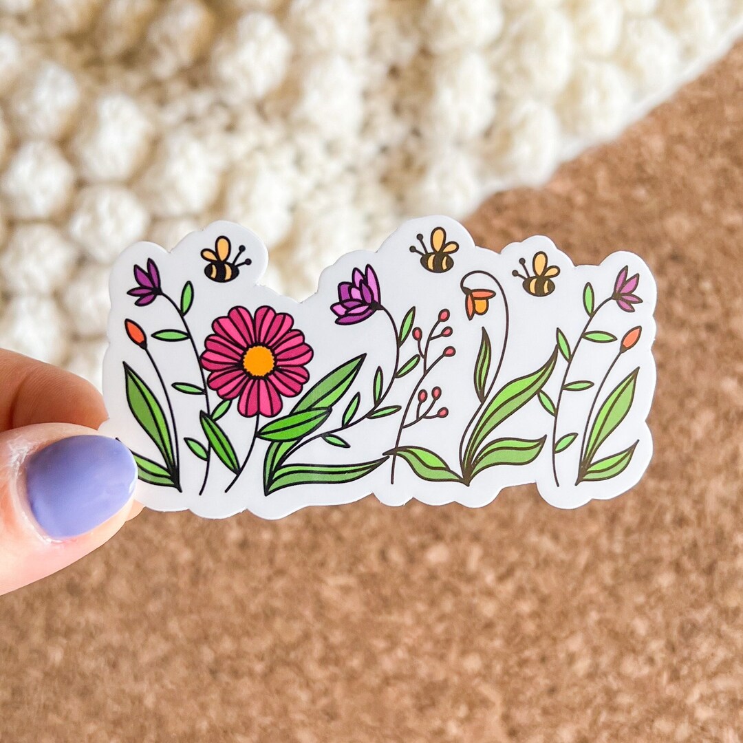 Wild Bee Flower Vinyl Sticker, Garden Sticker, Laptop Stickers ...