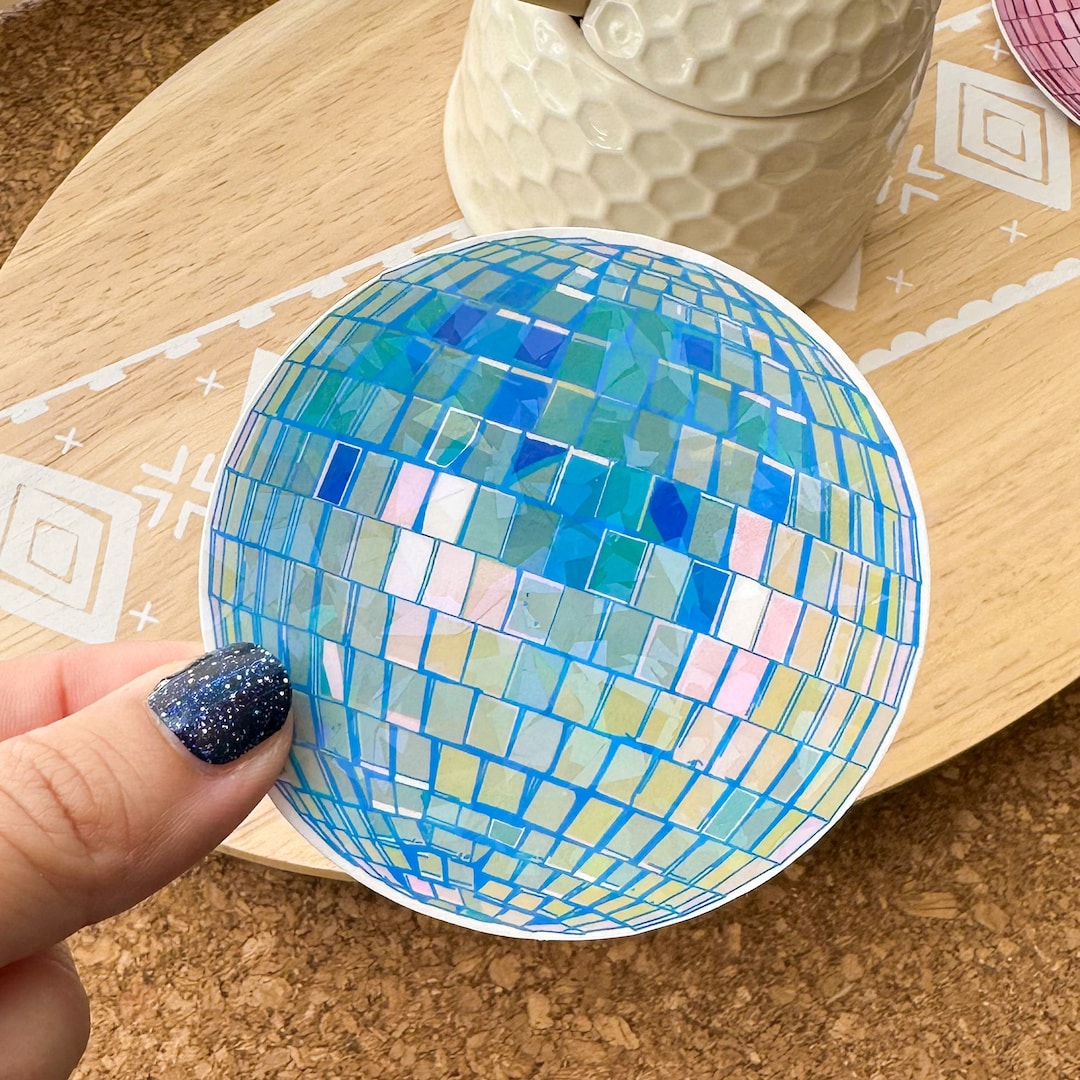 Blue Disco Ball Holographic Sticker, Disco Art, Laptop Stickers, Decals ...