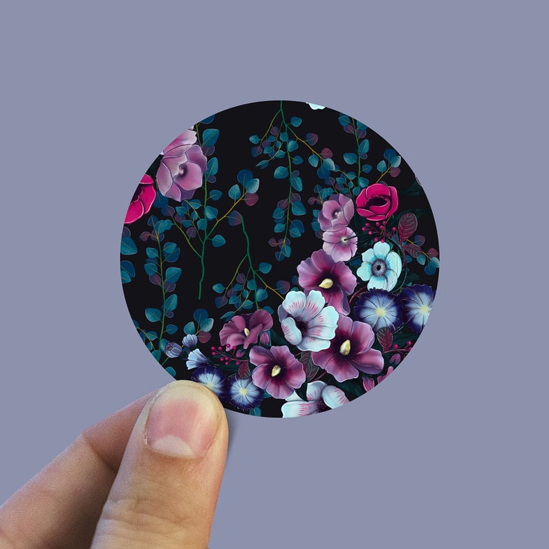 Dark Floral Circle Vinyl Sticker Floral Designs Flower - Etsy