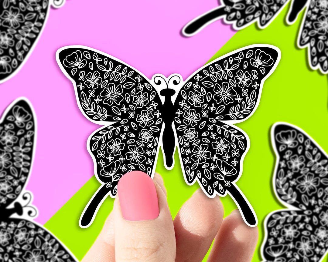 Black Vine Butterfly Vinyl Sticker, 3inx2.4in, Butterfly Stickers, Best ...