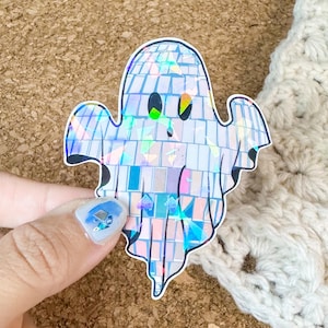 Ghost Disco Ball Holographic Sticker, Disco Art, Laptop Stickers ...