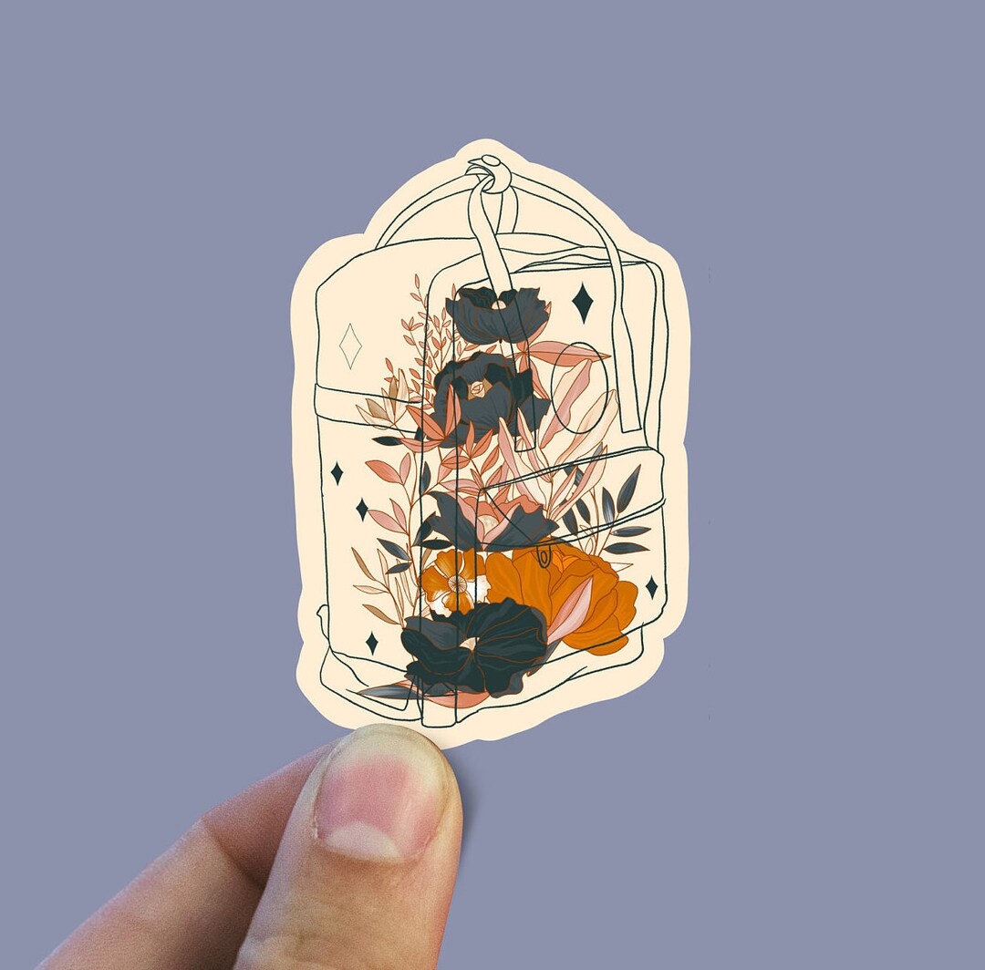 Flowered Backpack Vinyl Sticker, Backpacks, Aesthetic Stickers ...
