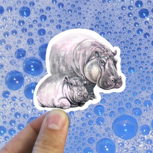 Watercolor Hippos Vinyl Sticker, Hippo Sticker, Best Friend Gift ...