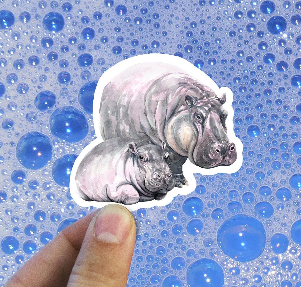 Watercolor Hippos Vinyl Sticker Hippo Sticker Best Friend - Etsy