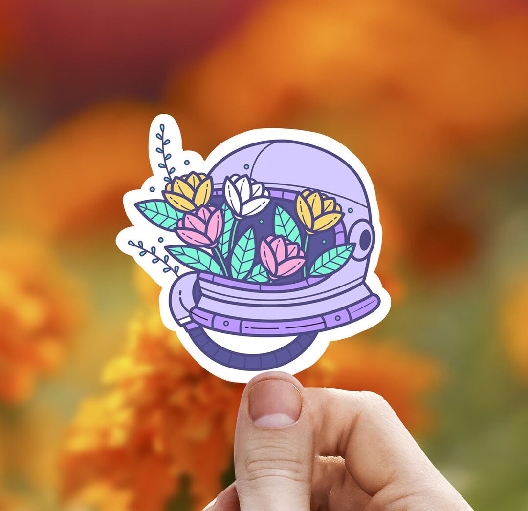 Purple Tulip Helmet Sticker, Astronaut Sticker, Space Decal, Floral ...