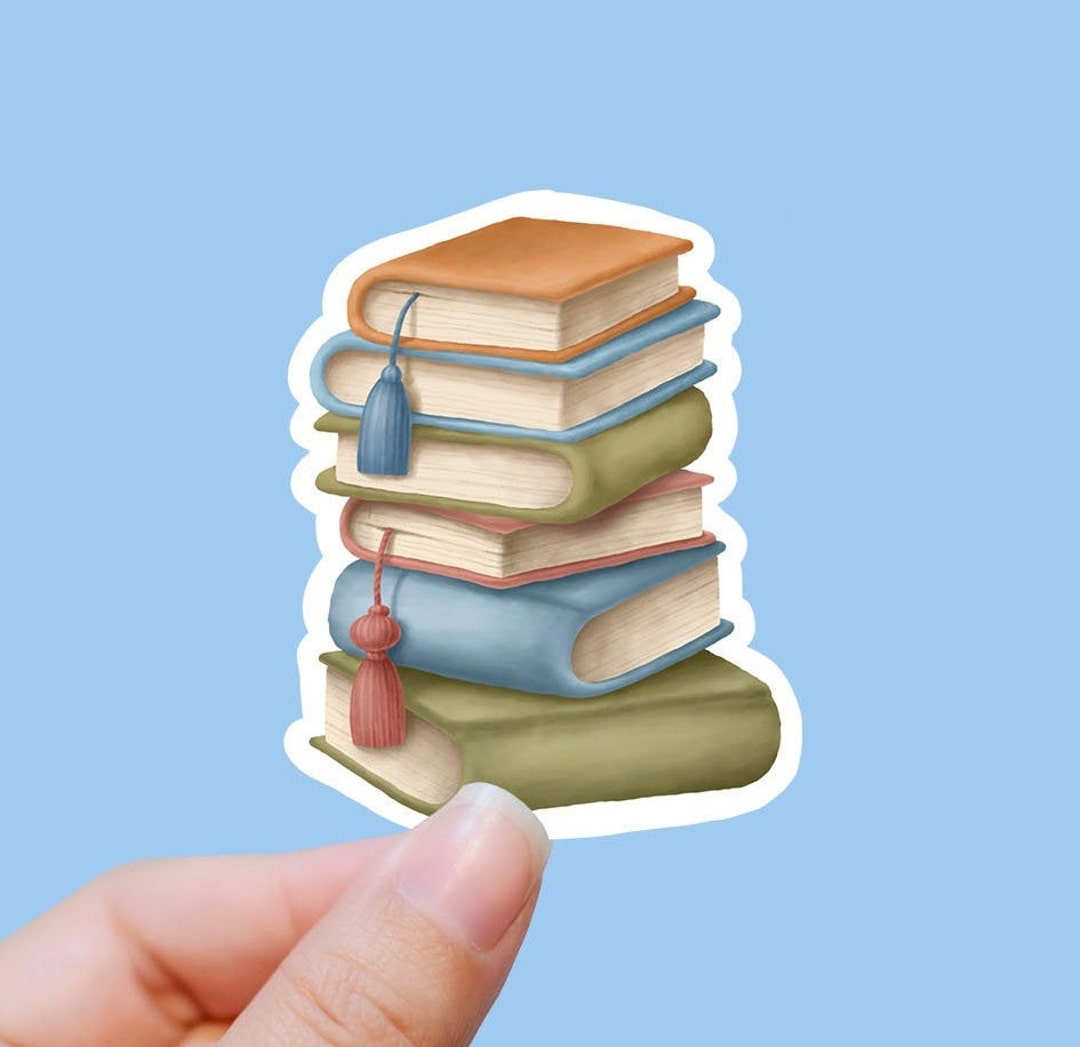 Stack of Books Vinyl Sticker, Book Lover Gift, Glossy Laptop Sticker ...