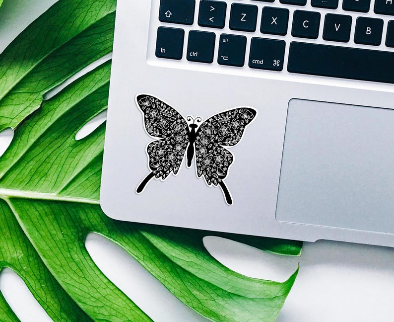 Black Vine Butterfly Vinyl Sticker, 3inx2.4in, Butterfly Stickers, Best ...