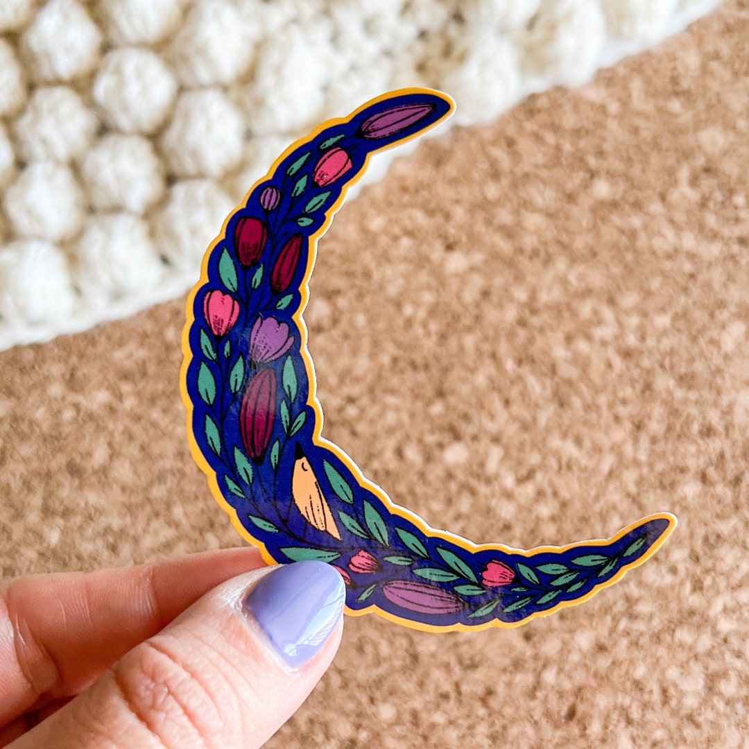 Bird Floral Moon Vinyl Sticker, Moon Stickers, Sleeping Moon, Trendy ...