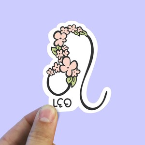 Flowered Leo Sticker, Leo Zodiac Sticker, Star Signs, Stickers for ...