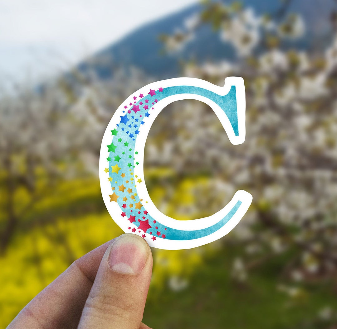 Starry Rainbow C Vinyl Sticker, Monogram, Best Friend Gift, Laptop ...