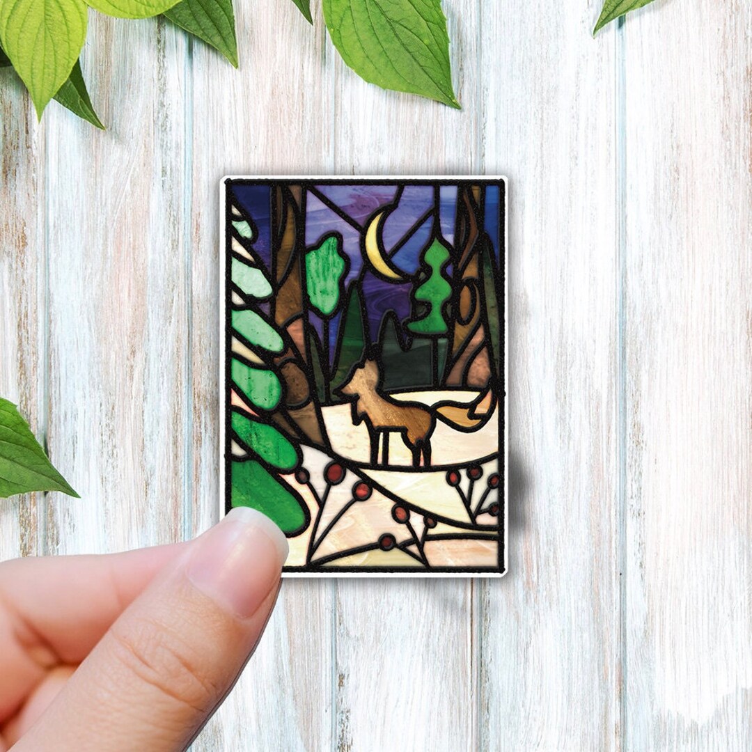 Winter Scene Stained Glass Vinyl Sticker Fox Sticker Winter - Etsy
