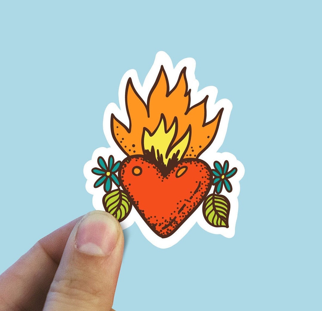 Flaming Heart Vinyl Sticker, Best Friend Gift, Heart Stickers, , Laptop ...