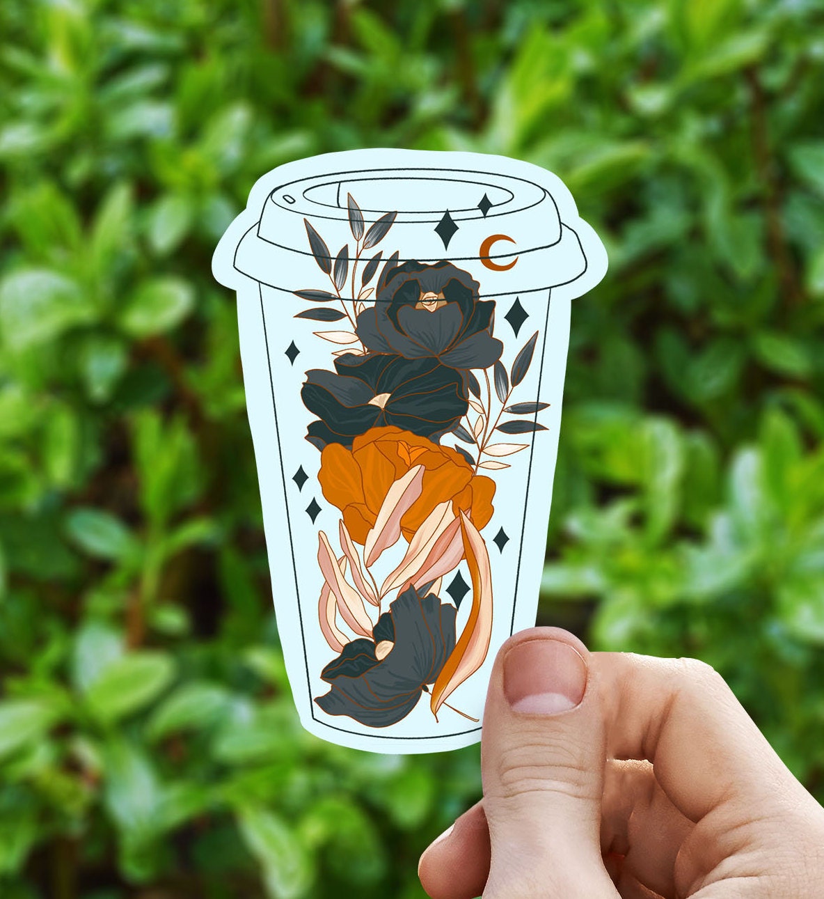 Flowered Coffee Vinyl Sticker Coffee Cup Sticker Coffee - Etsy