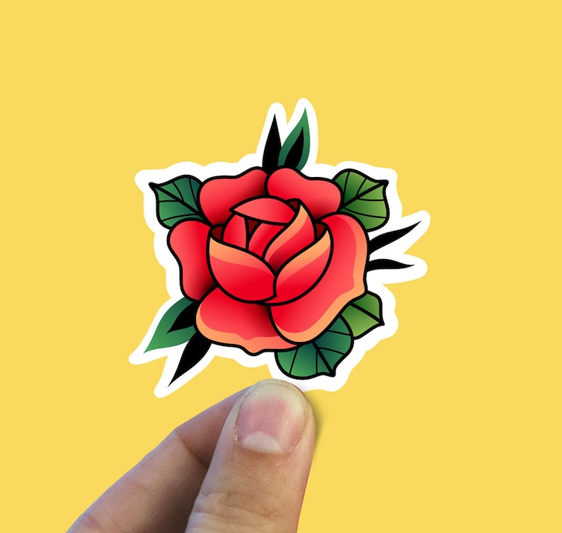 Traditional Rose Tattoo Vinyl Sticker Best Friend Gift Fine - Etsy